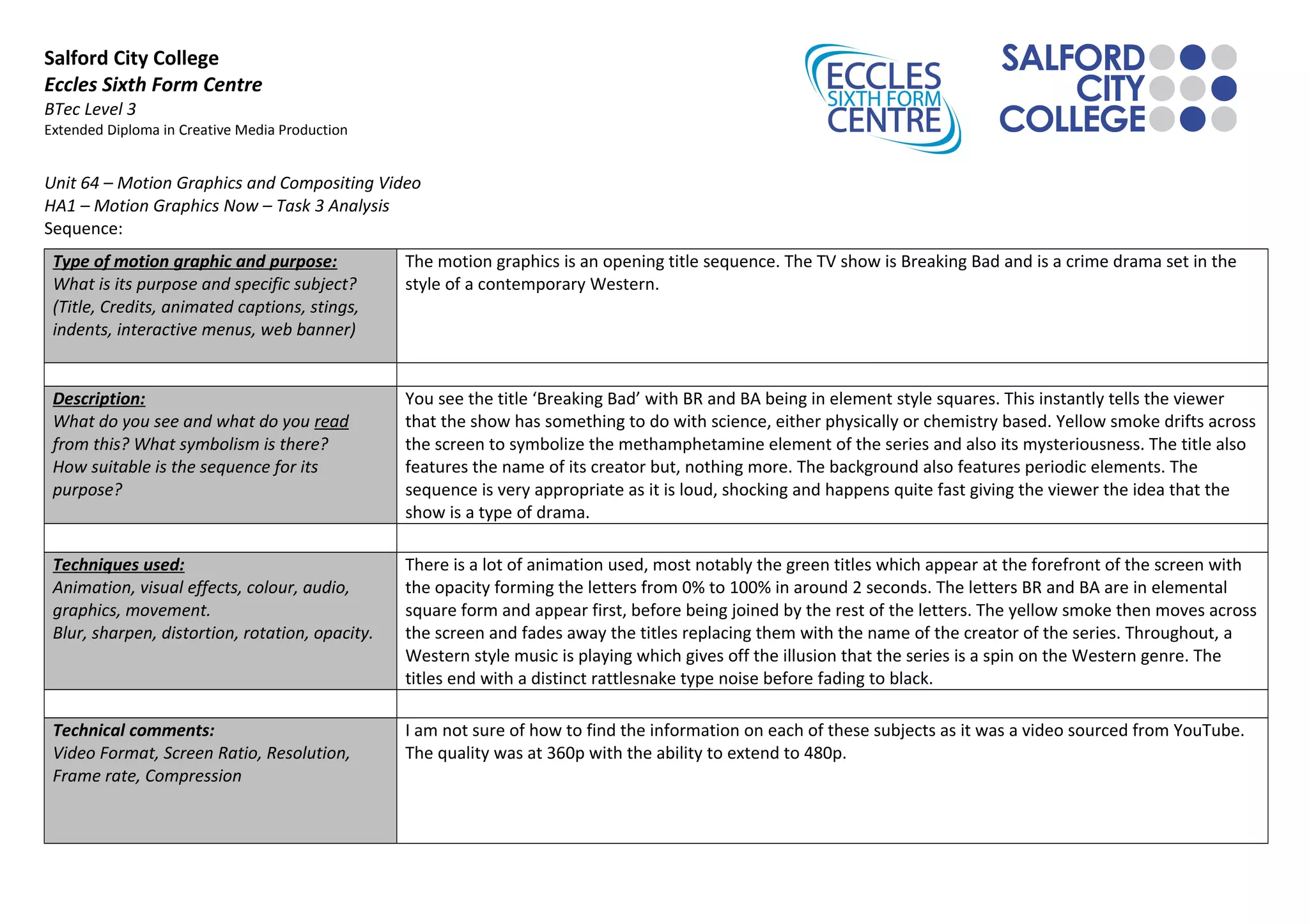 Motion Graphics Title Sequence | DOC | Computer Animation | Computer Software and Applications