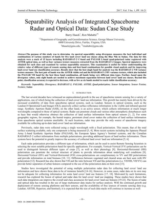 Separability Analysis of Integrated Spaceborne Radar and Optical Data: Sudan Case Study | PDF