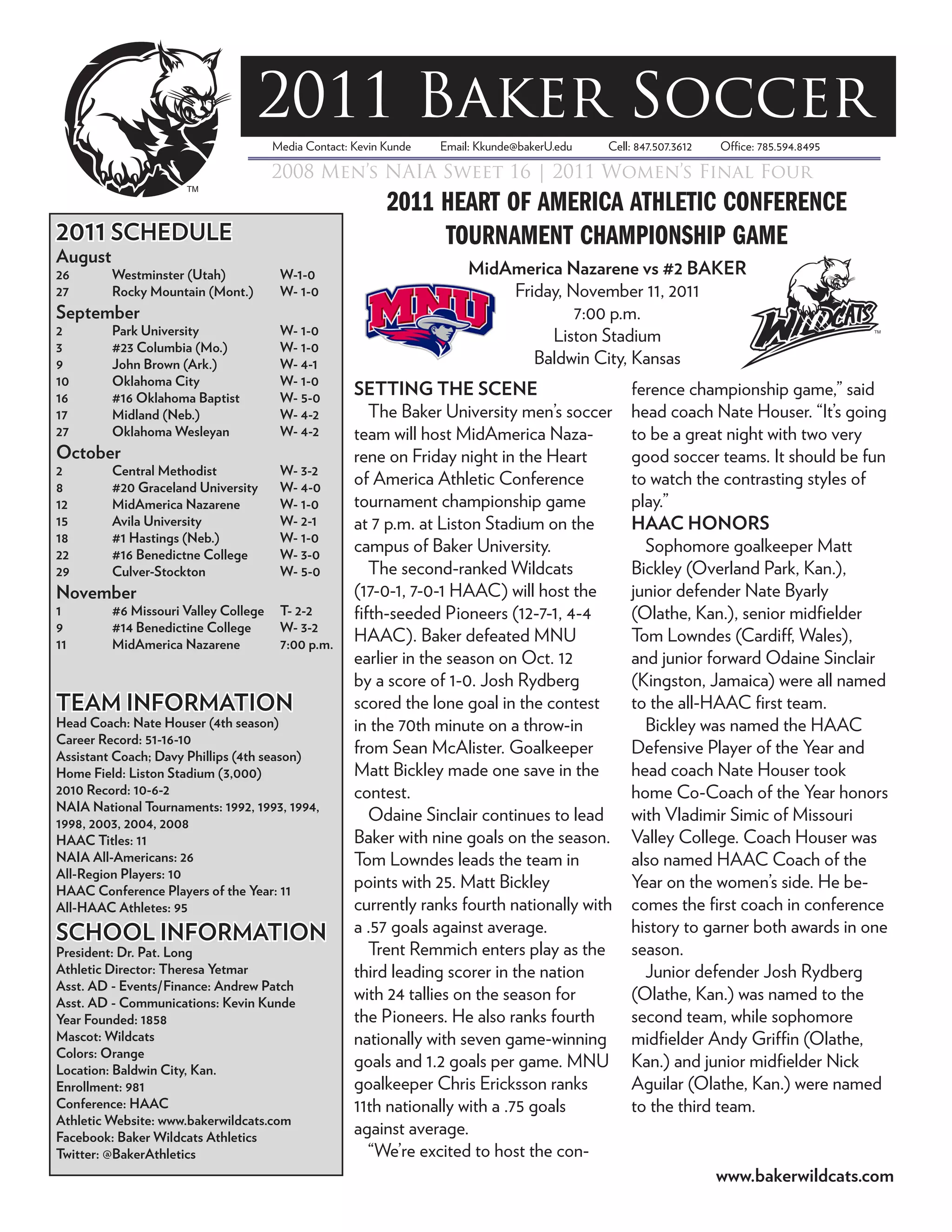 HAAC Men's Soccer Championship Game Notes | PDF