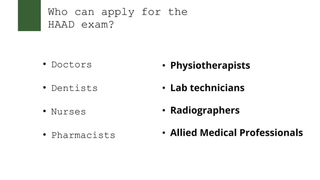 HAAD EXAM.pptx | Healthcare Industry | Industries