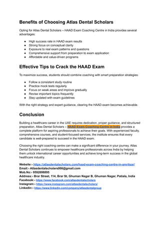 Atlas Dental Scholars – HAAD Exam Coaching Centre in India with ...
