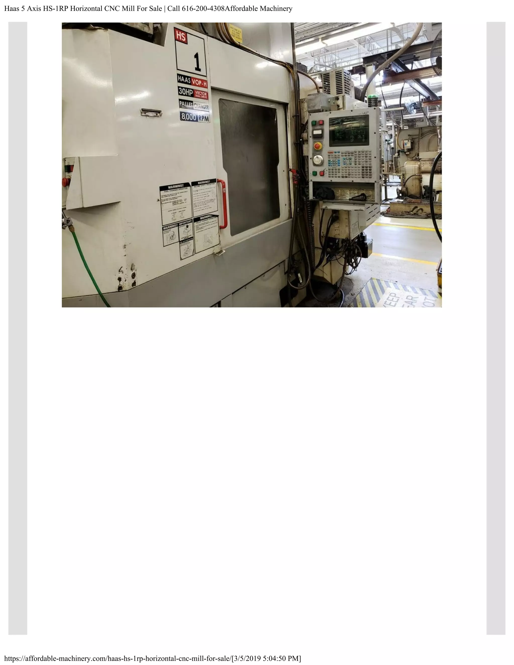 Haas 5 Axis HS-1RP Horizontal CNC Mill For Sale | PDF | Woodworking ...