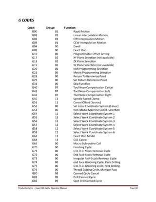 Haas lathe operator manual | PDF