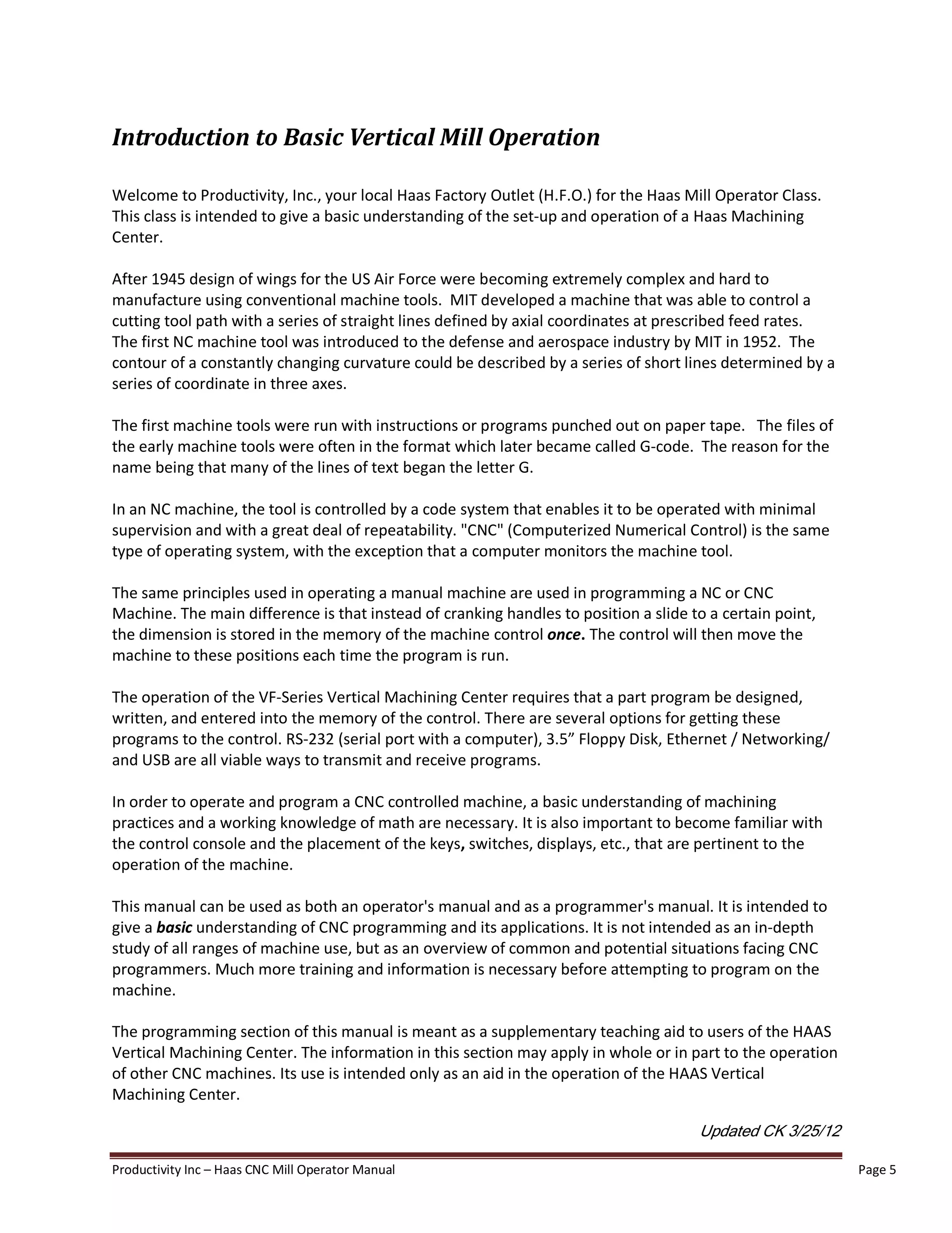 Haas mill operator manual | PDF