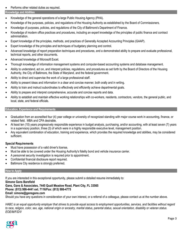 Housing Authority of Baltimore City-Chief Financial Officer | PDF