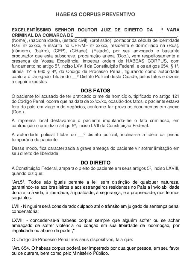 Habeas Corpus Preventivo Novo Cpc