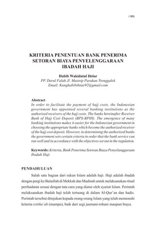 KRITERIA PENENTUAN BANK PENERIMA SETORAN BIAYA PENYELENGGARAAN BADAH HAJI | PDF