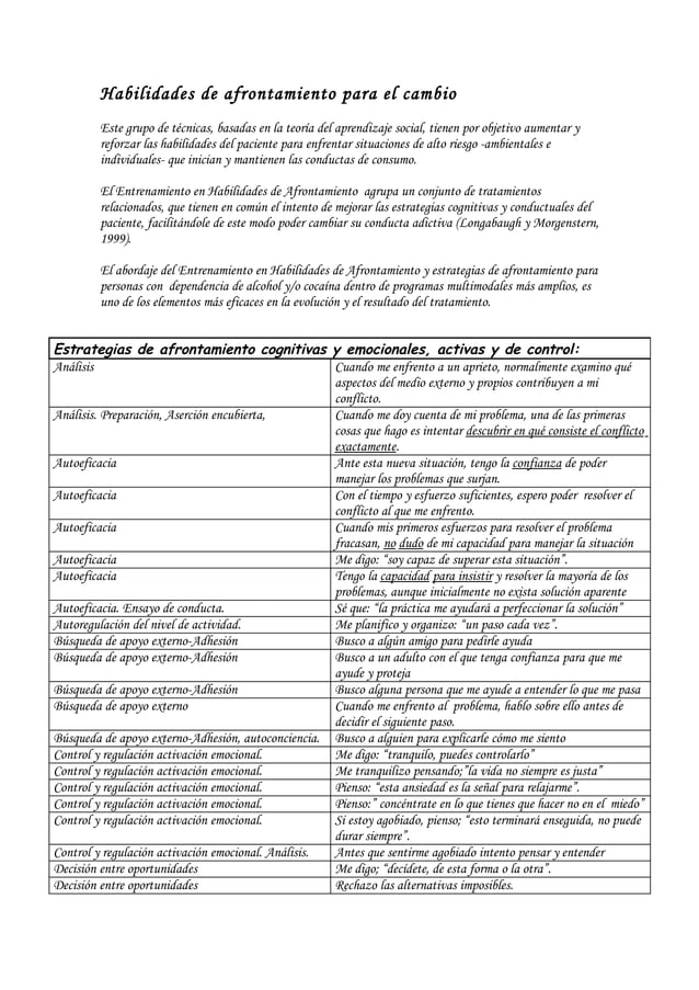 Habilidades de afrontamiento para el cambio de uso de sustancias | PDF