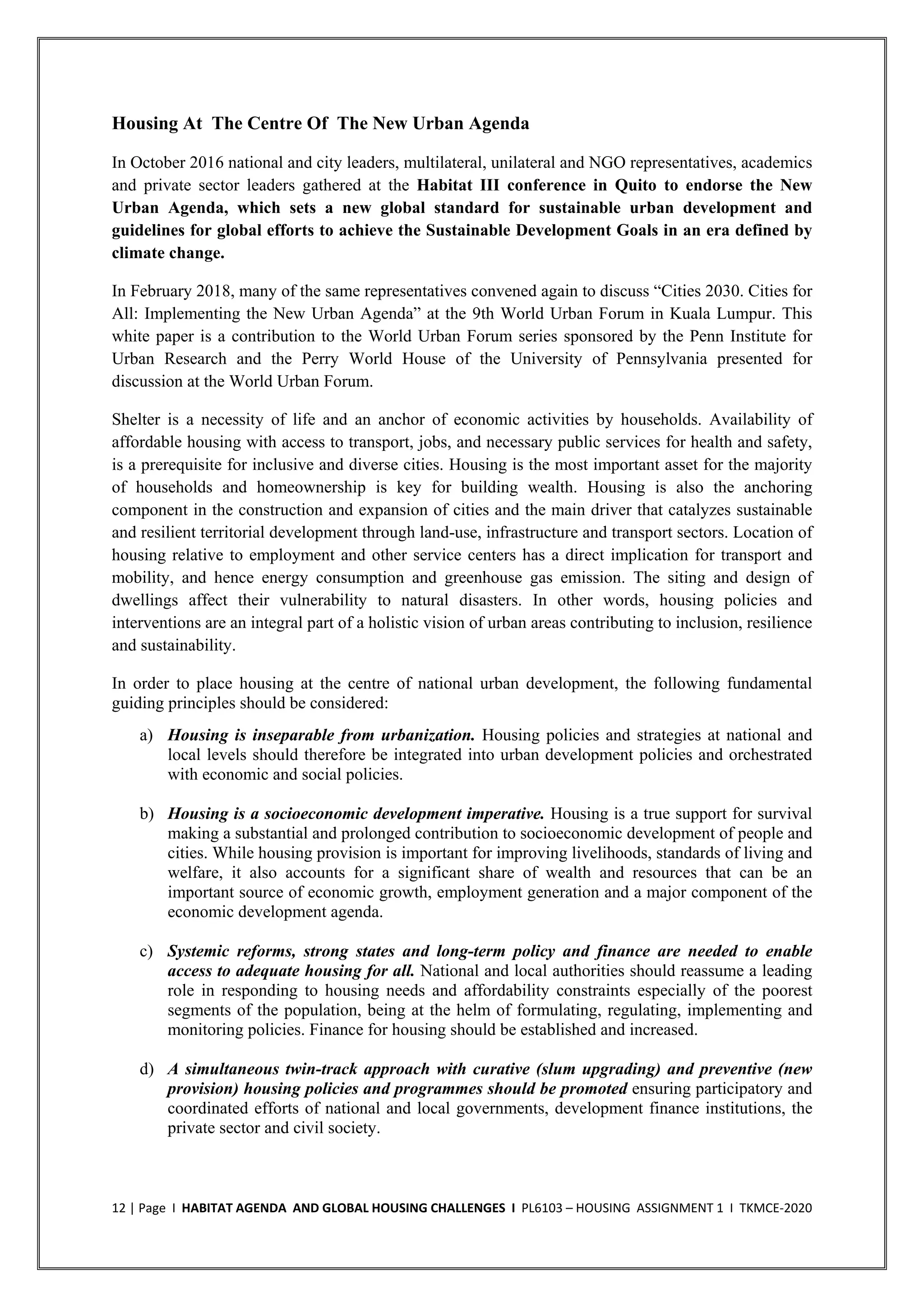 Habitat agenda and global housing challenges | PDF