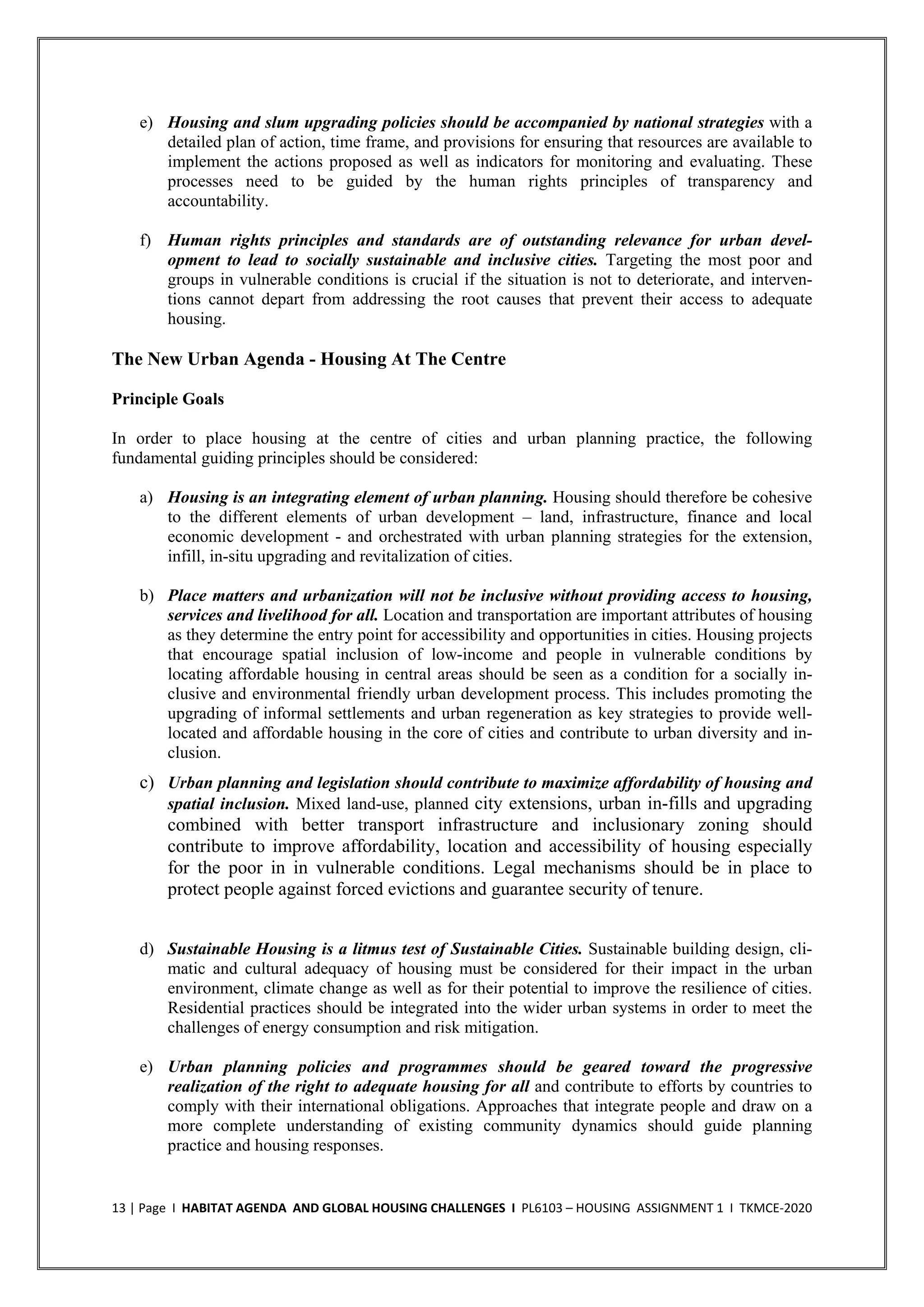Habitat agenda and global housing challenges | PDF