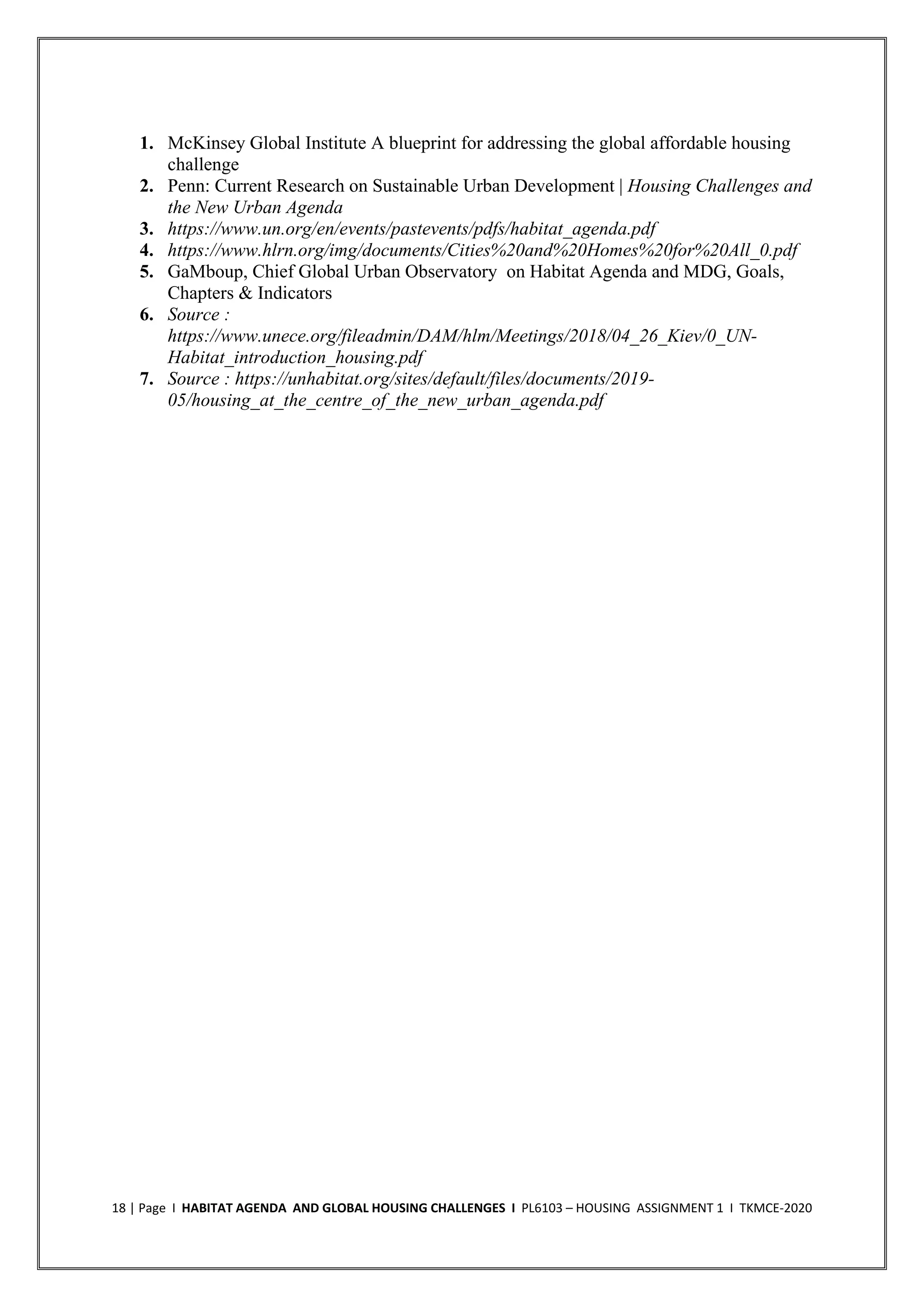 Habitat agenda and global housing challenges | PDF