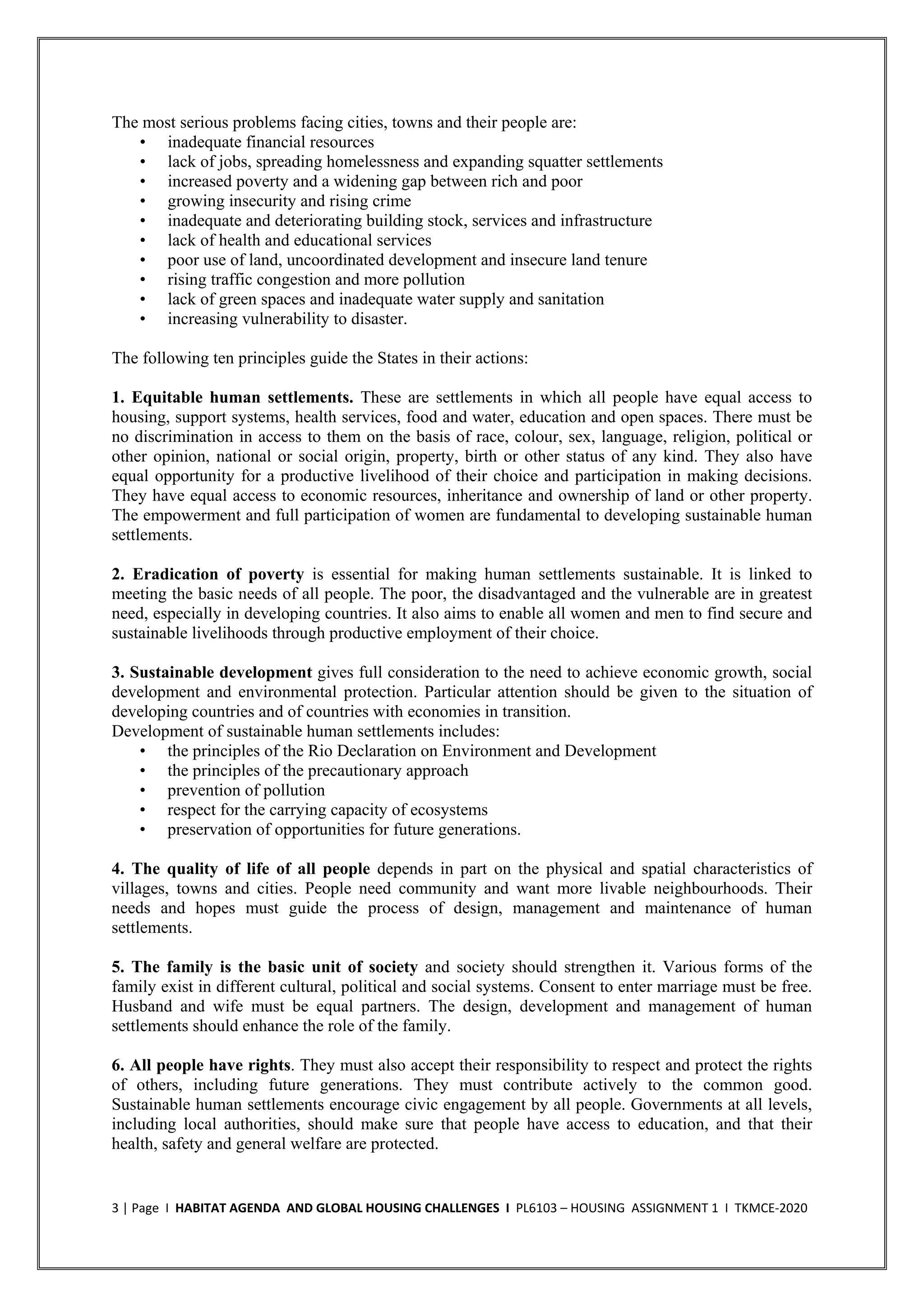 Habitat agenda and global housing challenges | PDF