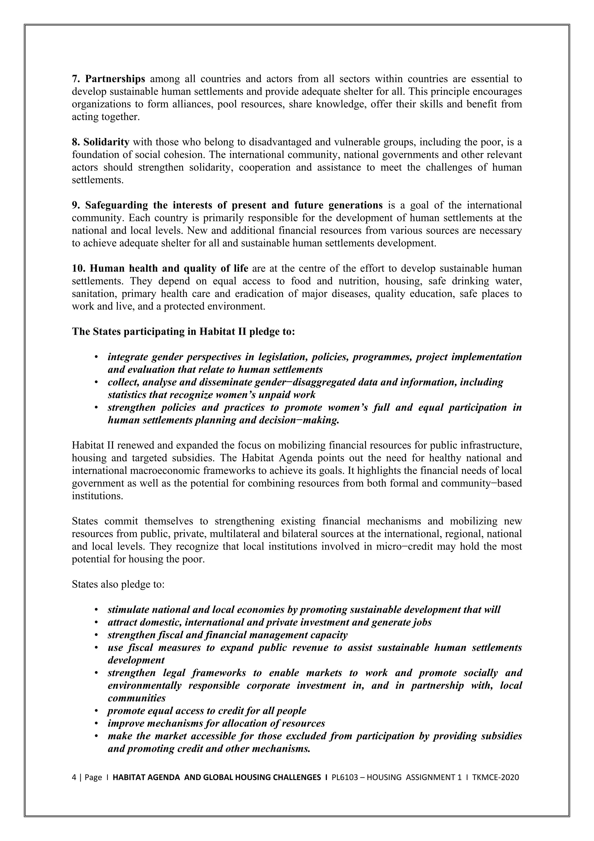 Habitat agenda and global housing challenges | PDF