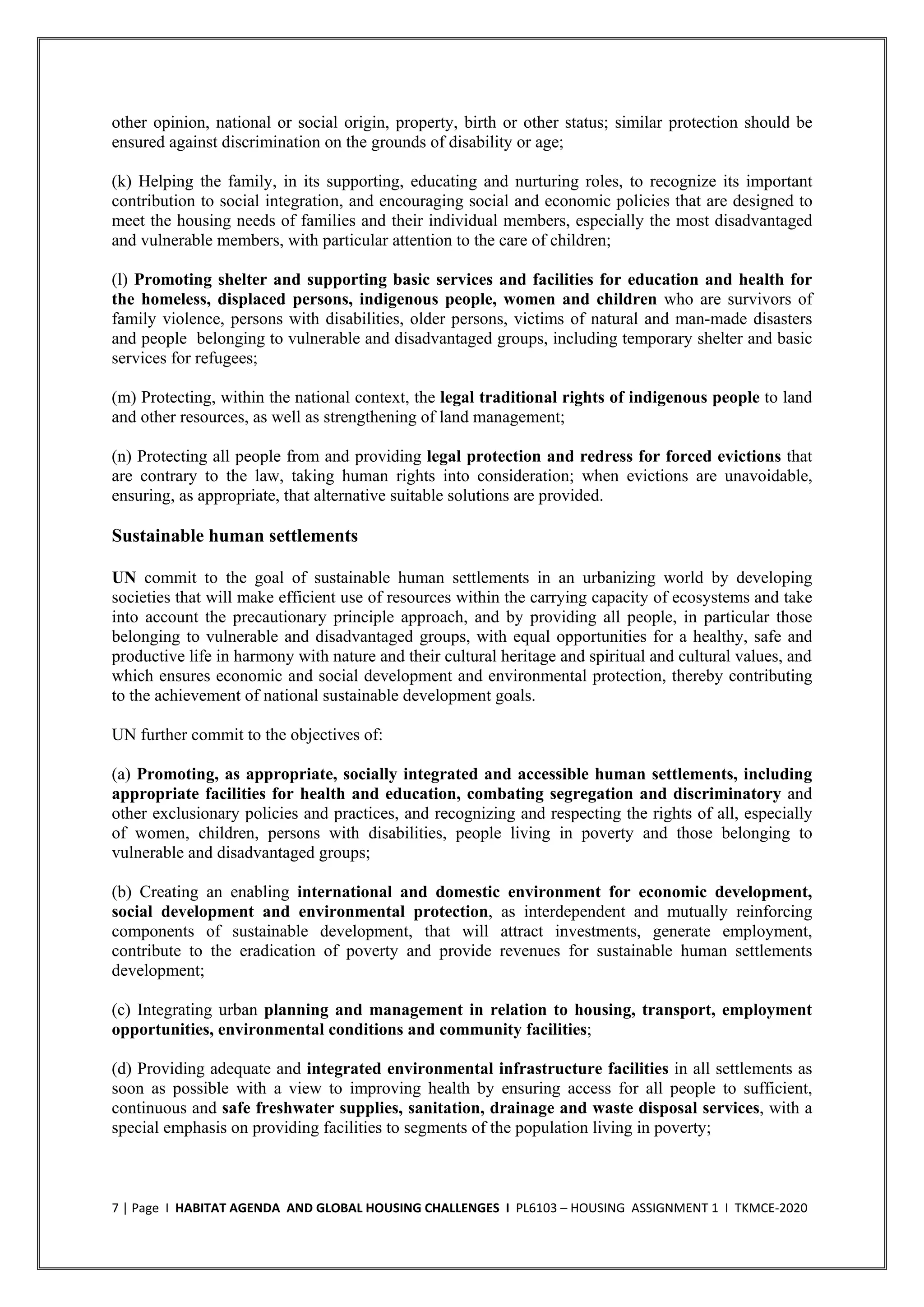 Habitat agenda and global housing challenges | PDF