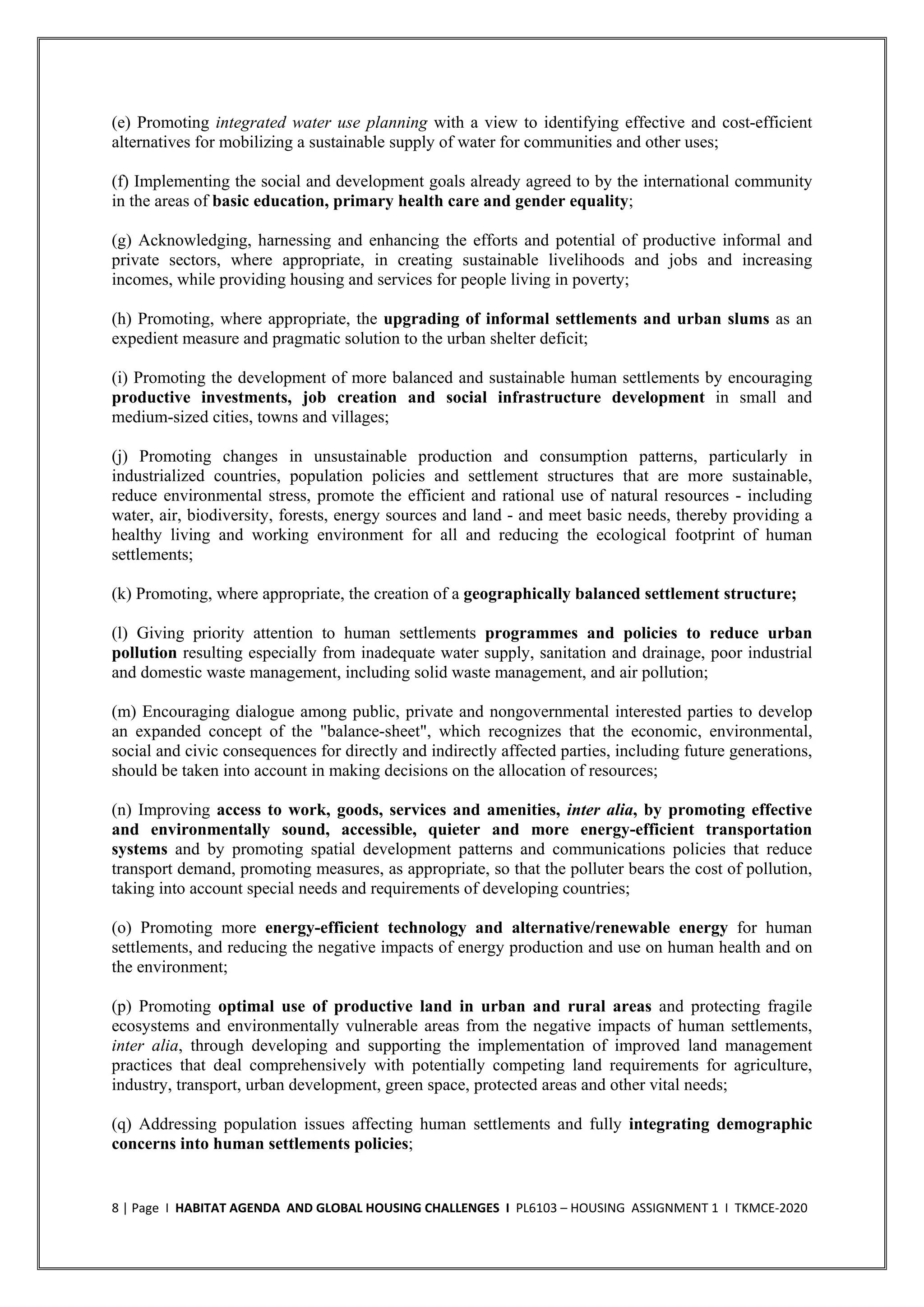 Habitat agenda and global housing challenges | PDF