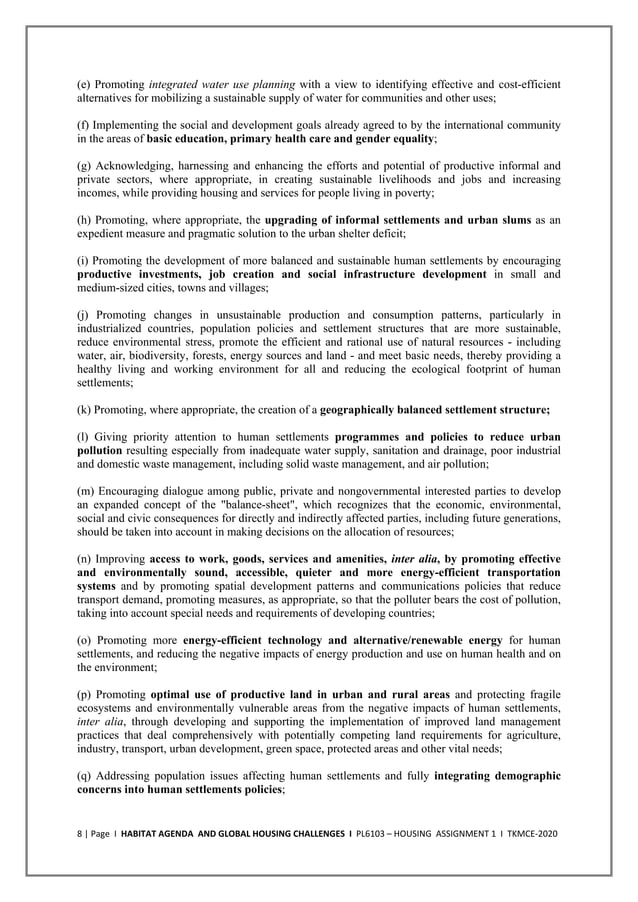 Habitat agenda and global housing challenges | PDF