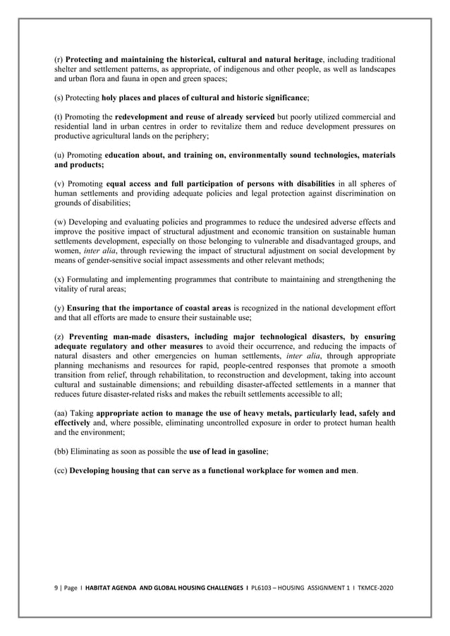 Habitat agenda and global housing challenges | PDF