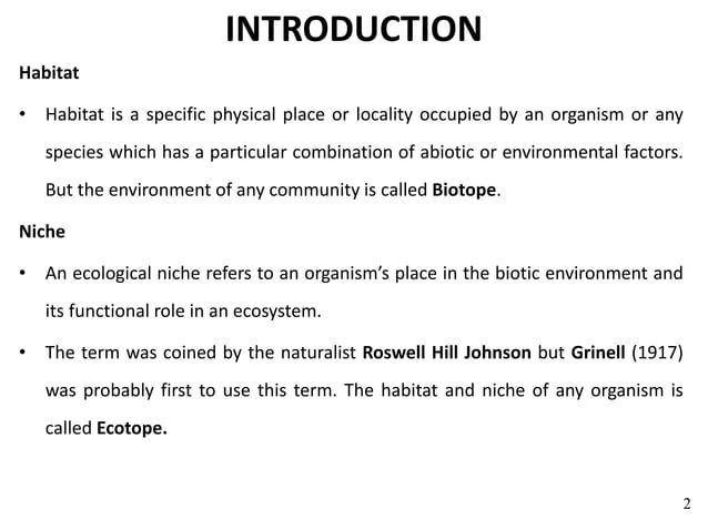 Concepts of Habitat and Niche | PPTX | Biological Sciences | Science
