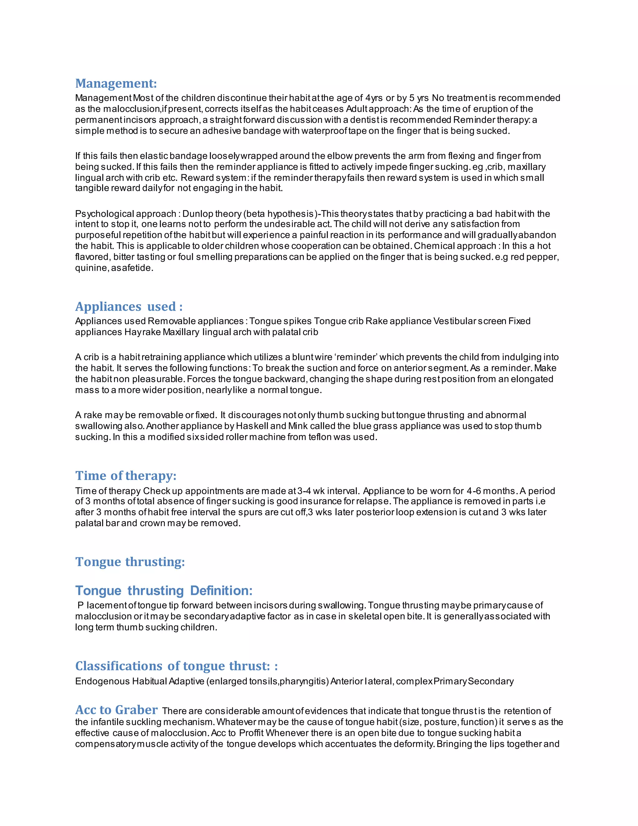 Habits AND ITS MANAGEMENT ORTHODONTICS | DOCX