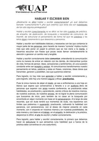 Hablar y escribir bien sem 01 | DOC