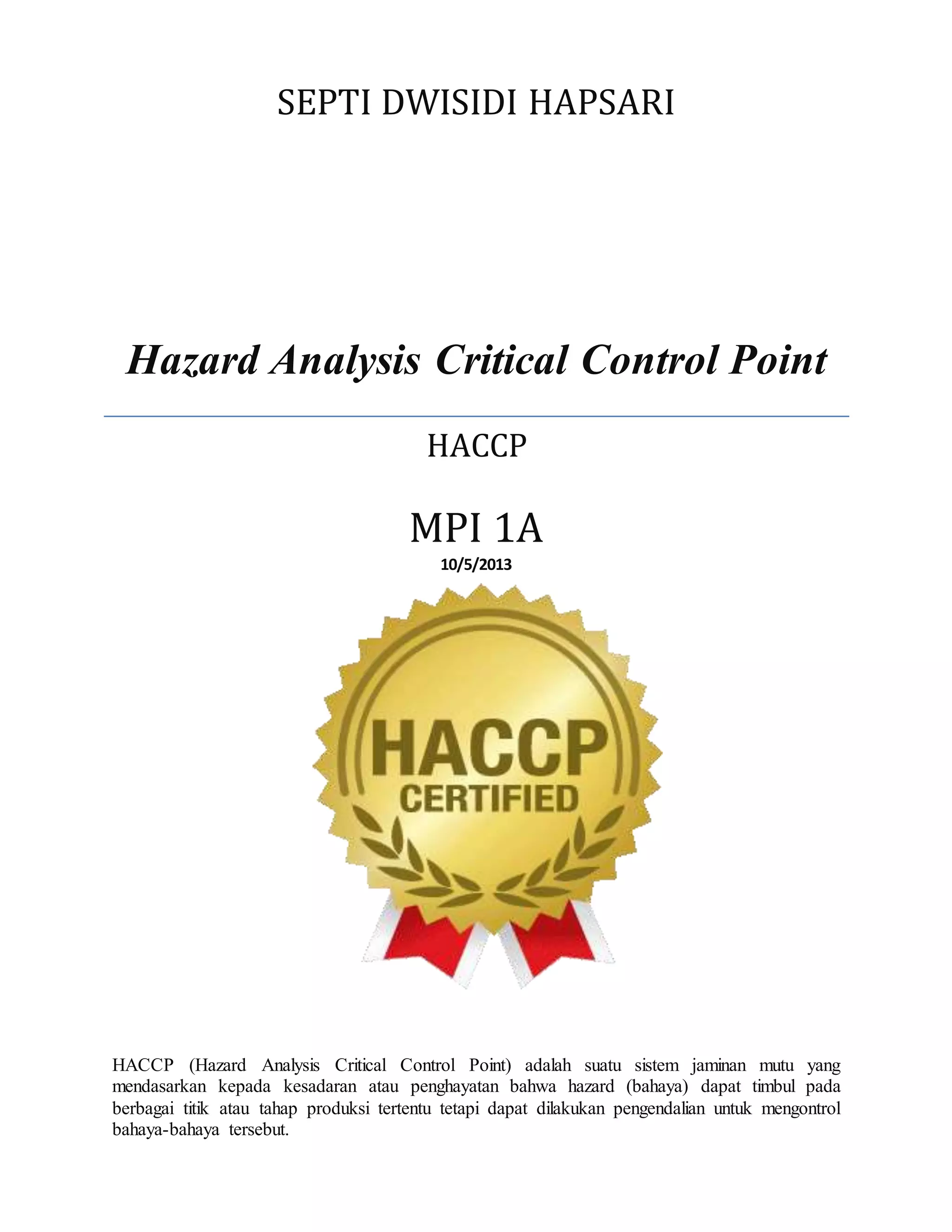 Hazard Analysis Critical Control Point (HACCP) | DOCX