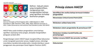 HACCP dan Penjaminan Mutu Produksi di industri pangan | PPTX