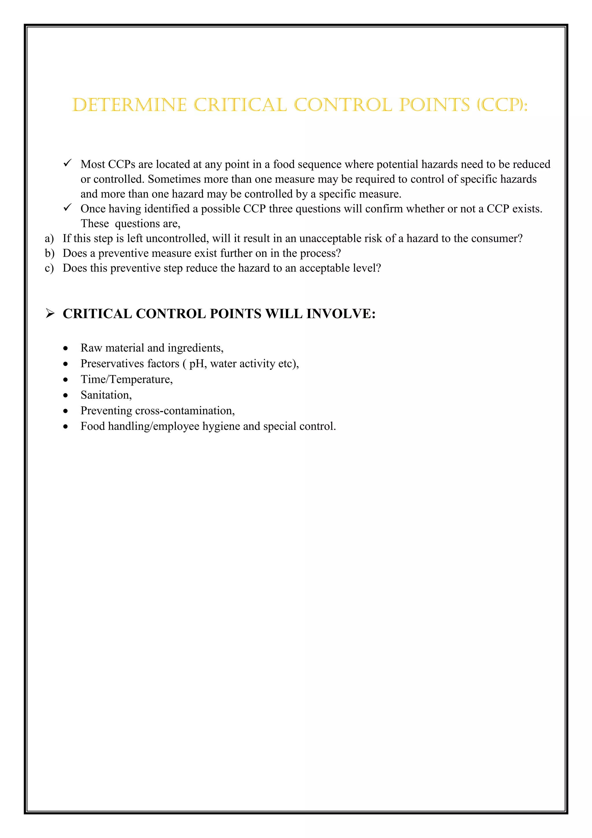 HACCP protocol for various Fish products | PDF