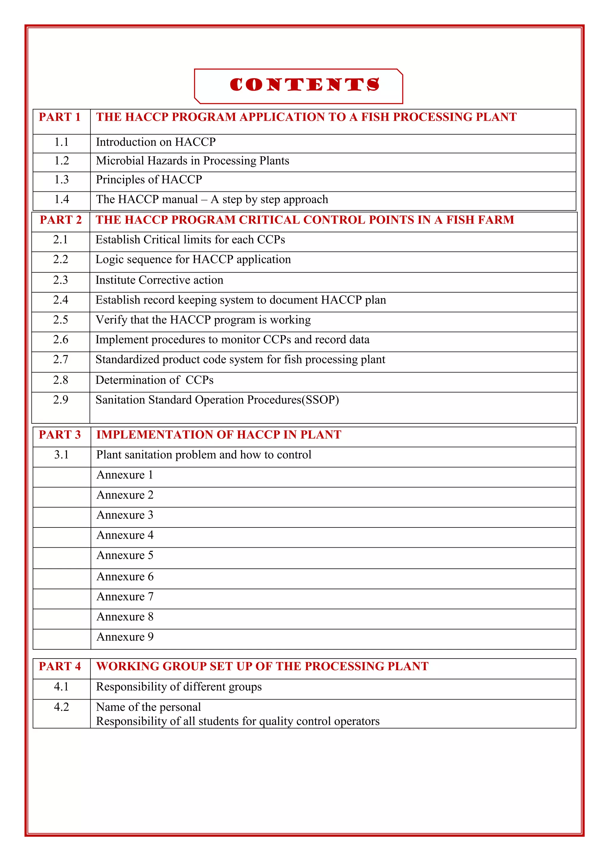 HACCP protocol for various Fish products | PDF