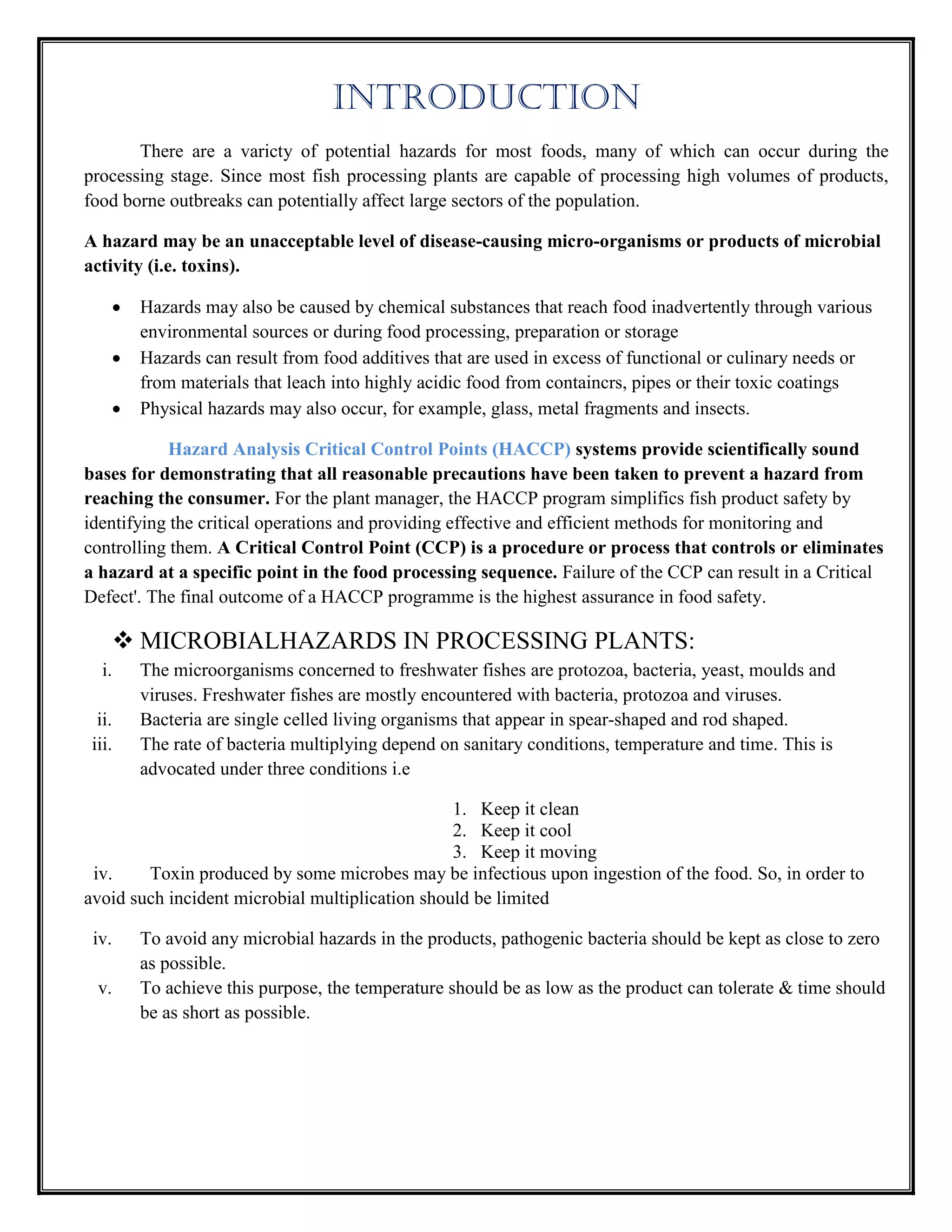 HACCP protocol for various Fish products | PDF