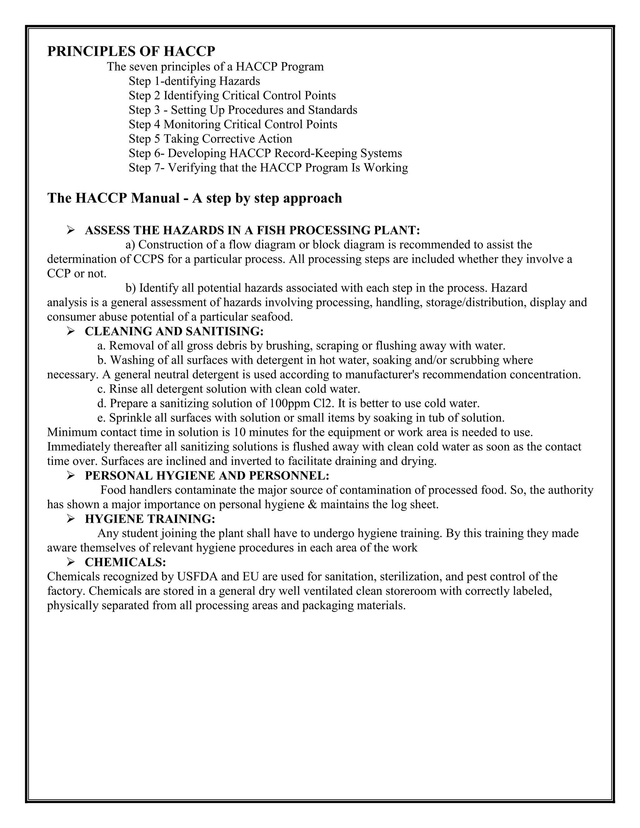 HACCP protocol for various Fish products | PDF