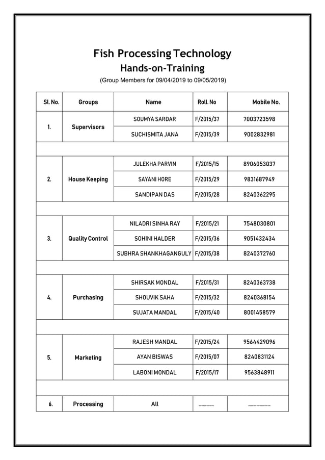 HACCP protocol for various Fish products | PDF