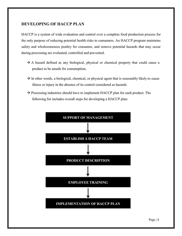 HACCP in poultry, DEVELOPING OF HACCP PLAN, SUPPORT OF MANAGEMENT. | PDF