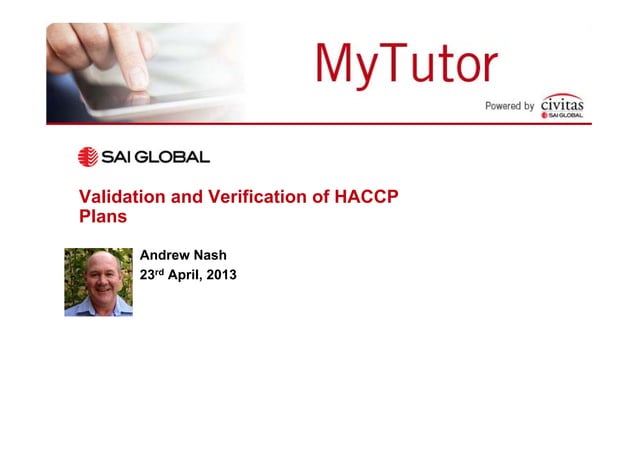 Validation and Verification of HACCP Plans - Webinar Presentation | PPT