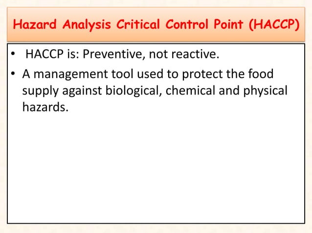HACCP (Hazard analysis criticle control point) | PPTX | Chemistry | Science