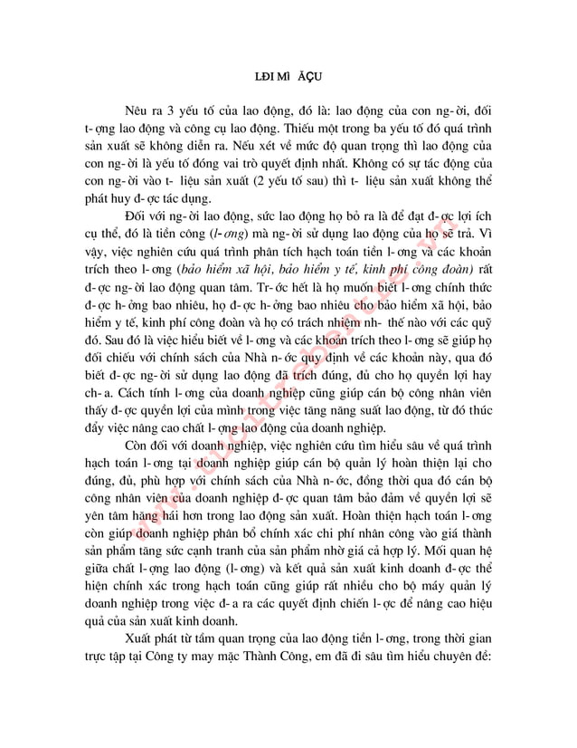 Hạch toán tiền lương và bảo hiểm tại Công ty May mặc xuất khẩu Thành Công Hà Tĩnh | PDF