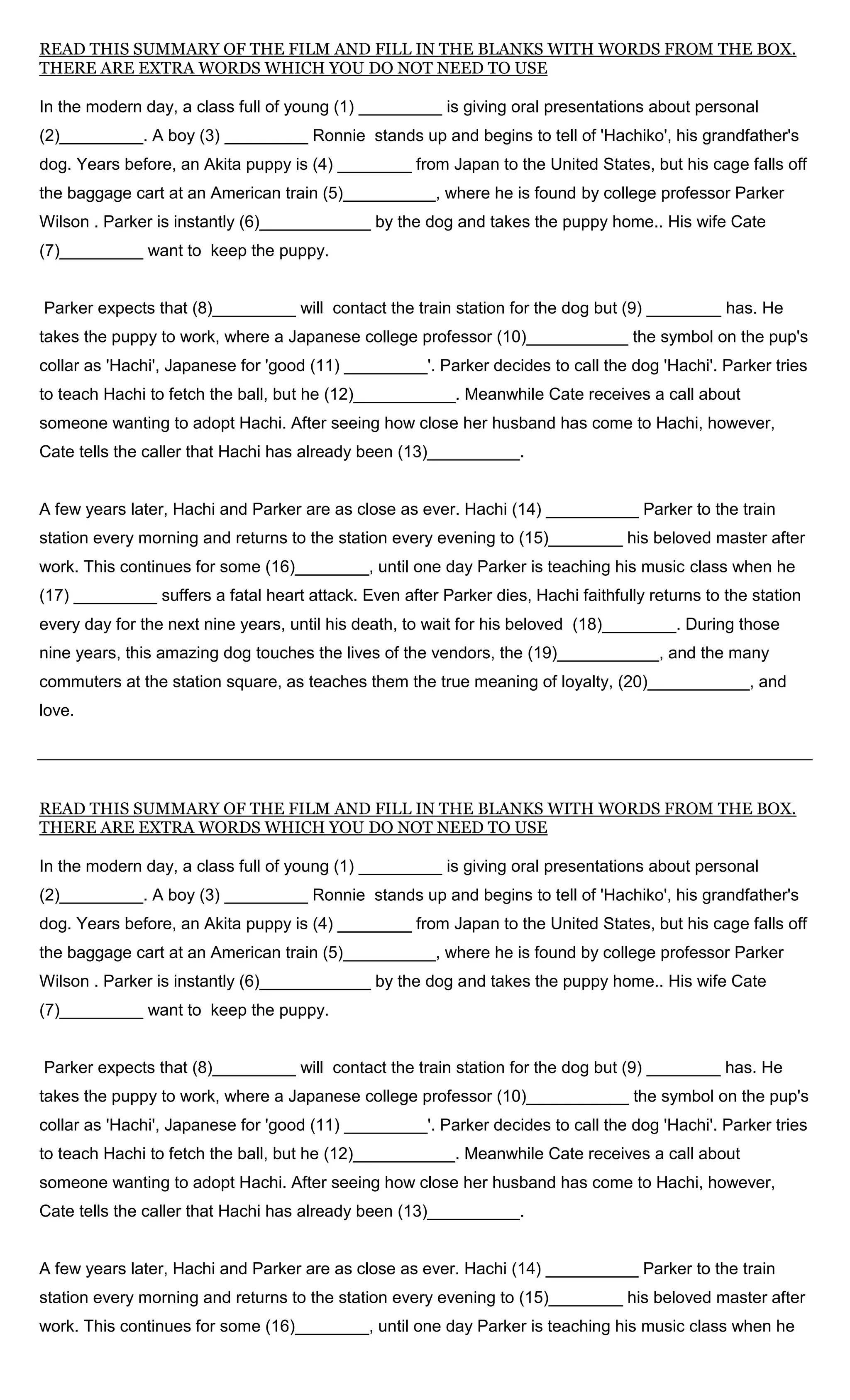 Hachiko complete summary | DOCX