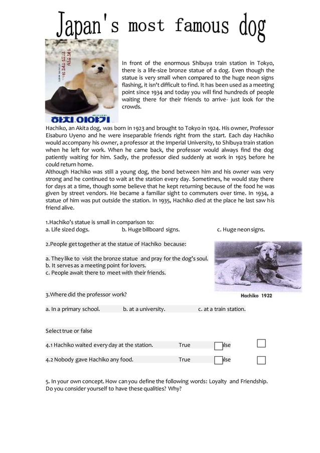 Hachiko reading-comprehension-fun-activities-games-reading ...