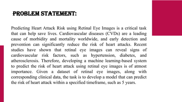 Hackathon DS.pptx heart attack risk prediction using retinal images | PPT