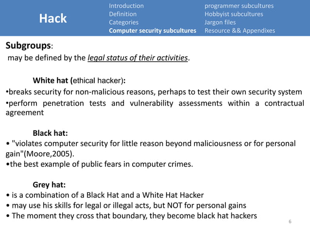 Hackers | PPTX | Information and Network Security | Computing