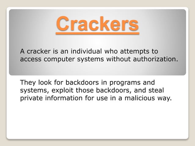 Ethical Hacking - Hackers and crackers | PPTX