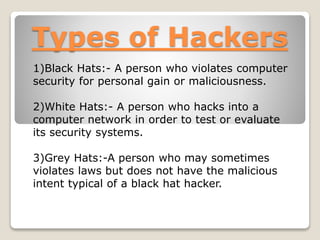 Ethical Hacking - Hackers and crackers | PPTX