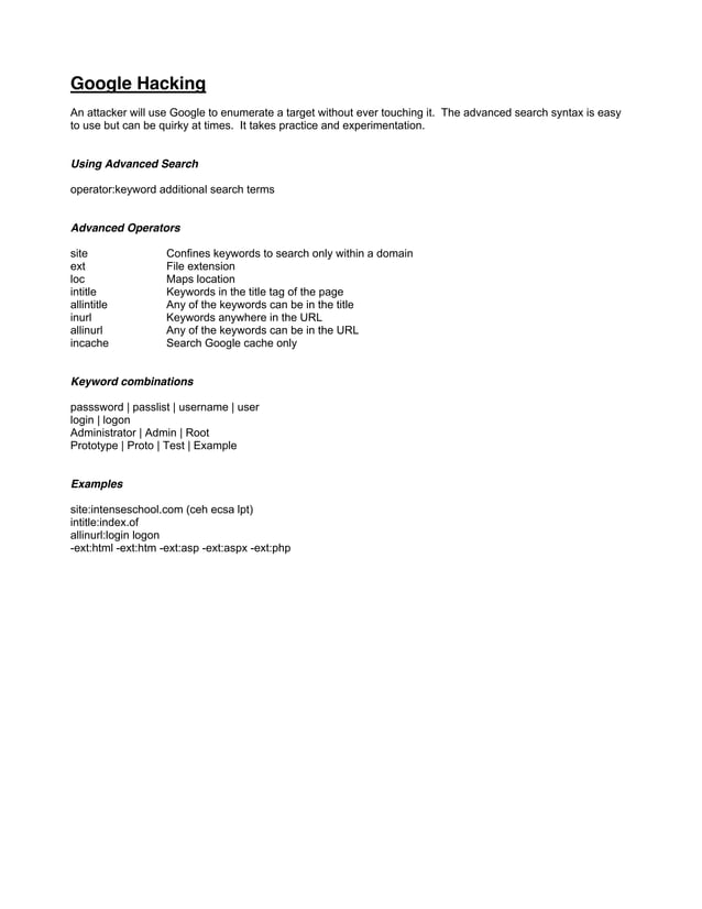 Hacking Ceh Cheat Sheet Exercisespdf