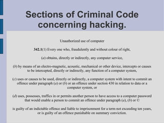 Hacking Law Reform LAWS4305 2003 | PPT