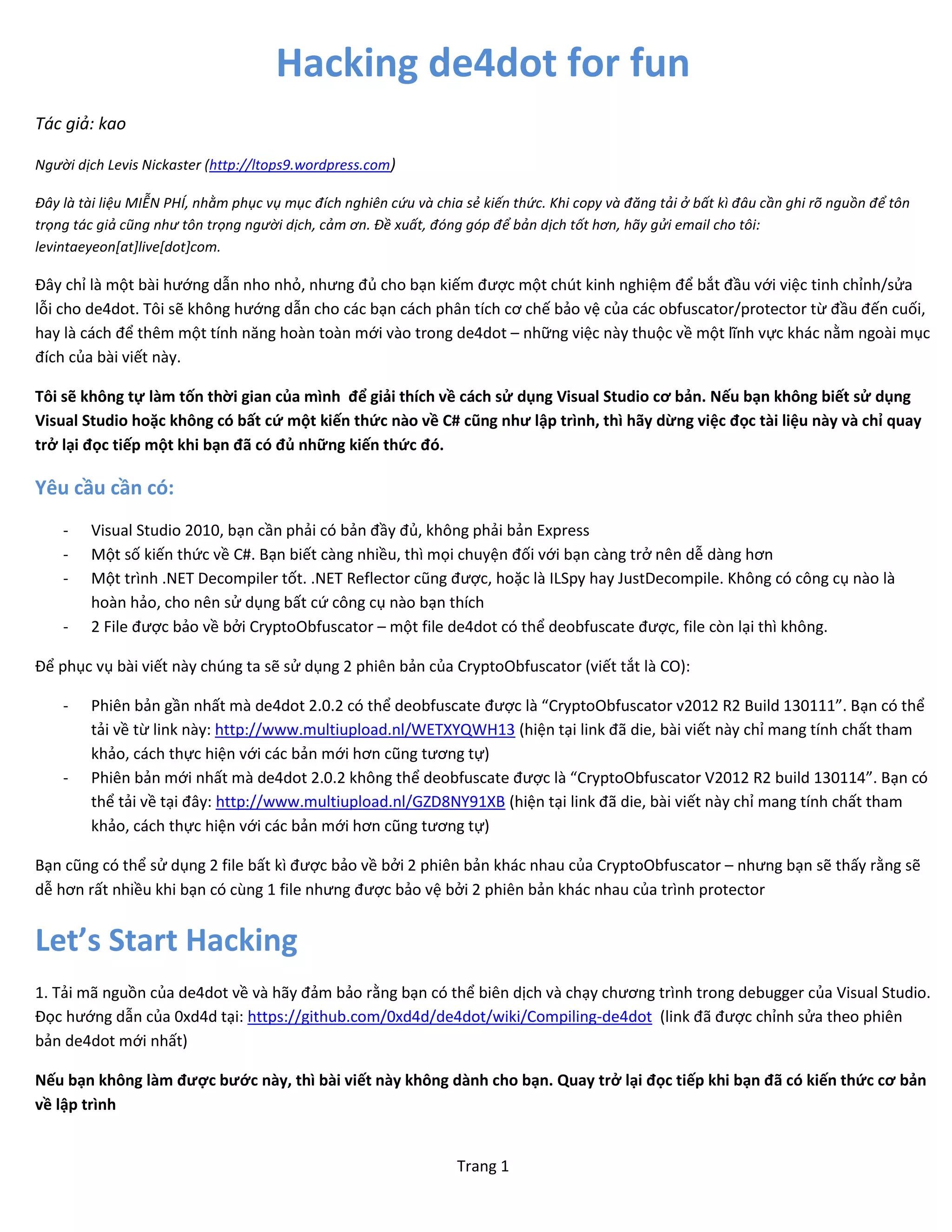 Hacking de4dot for fun - Bài dịch | PDF