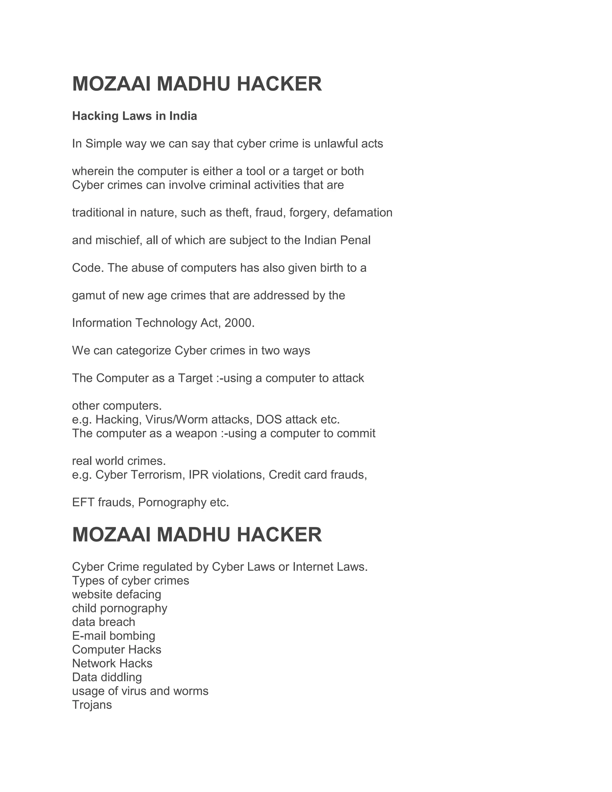 Hacking laws in india | DOCX