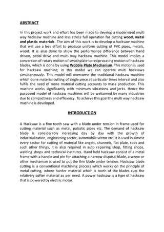 Design and fabrication of multi way hacksaw machine REPORT | DOCX