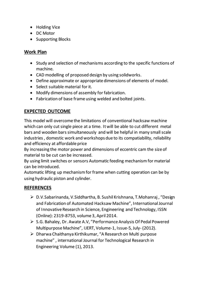 Design and fabrication of multi way hacksaw machine REPORT | DOCX | Woodworking | Arts and Crafts