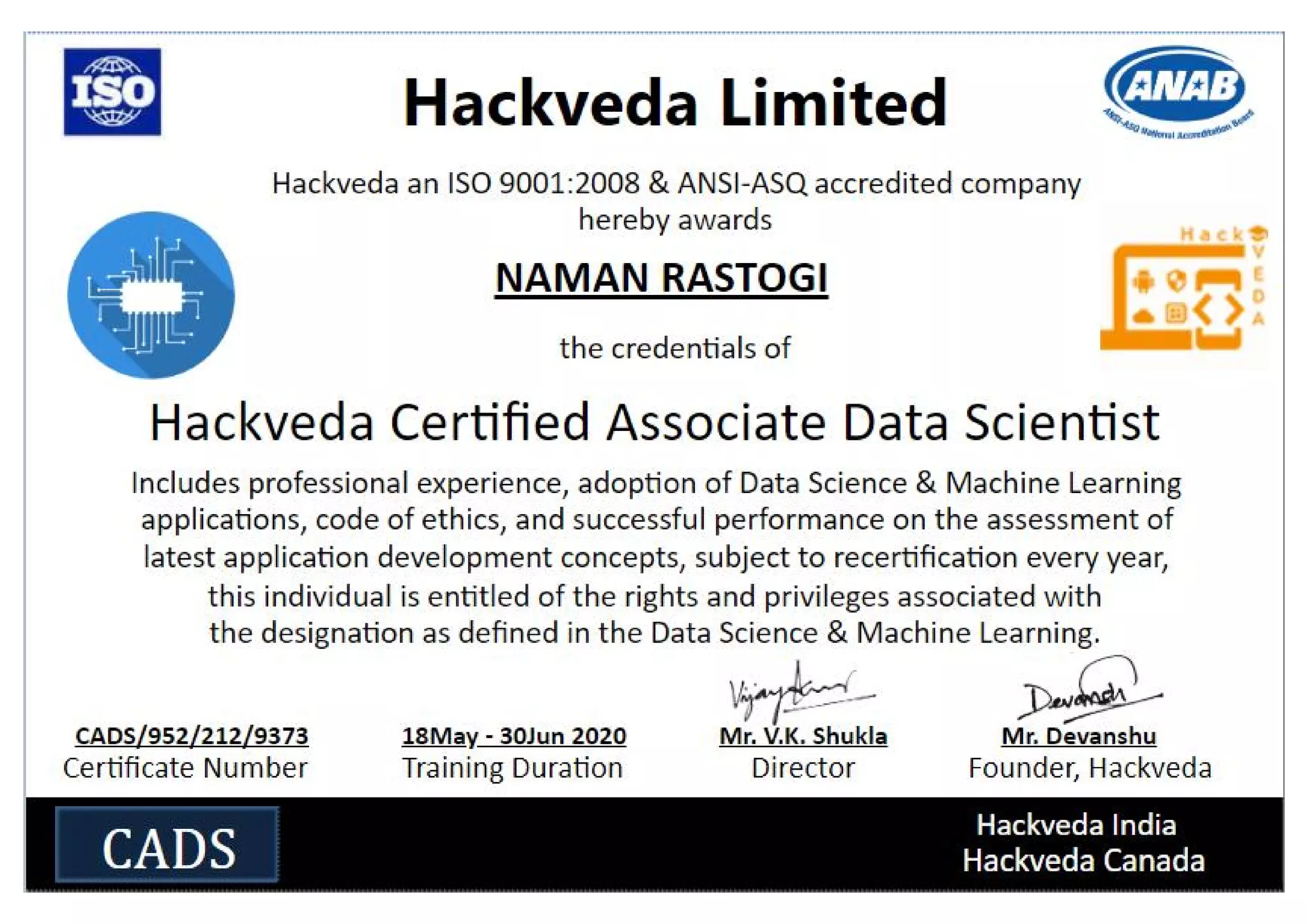 Hackveda Certified Associate Data Scientist | PDF