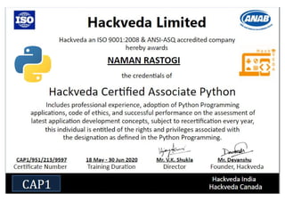 Hackveda Certified Associate in Python Programming | PPT