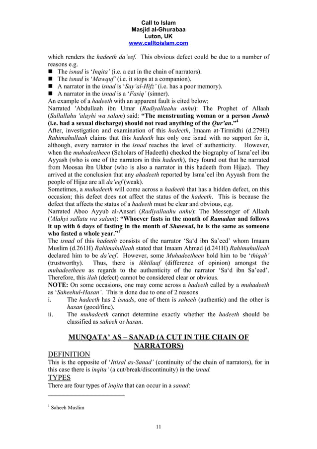 Mustalah al-Hadeeth (Classification of Hadeeth) | PDF